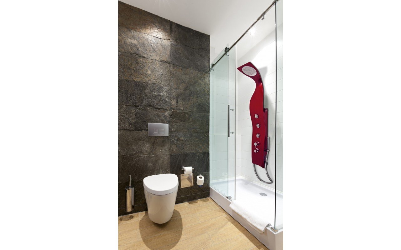Aquatica Elise Wall-Mounted Solid Surface Shower Panel in Red Matte
