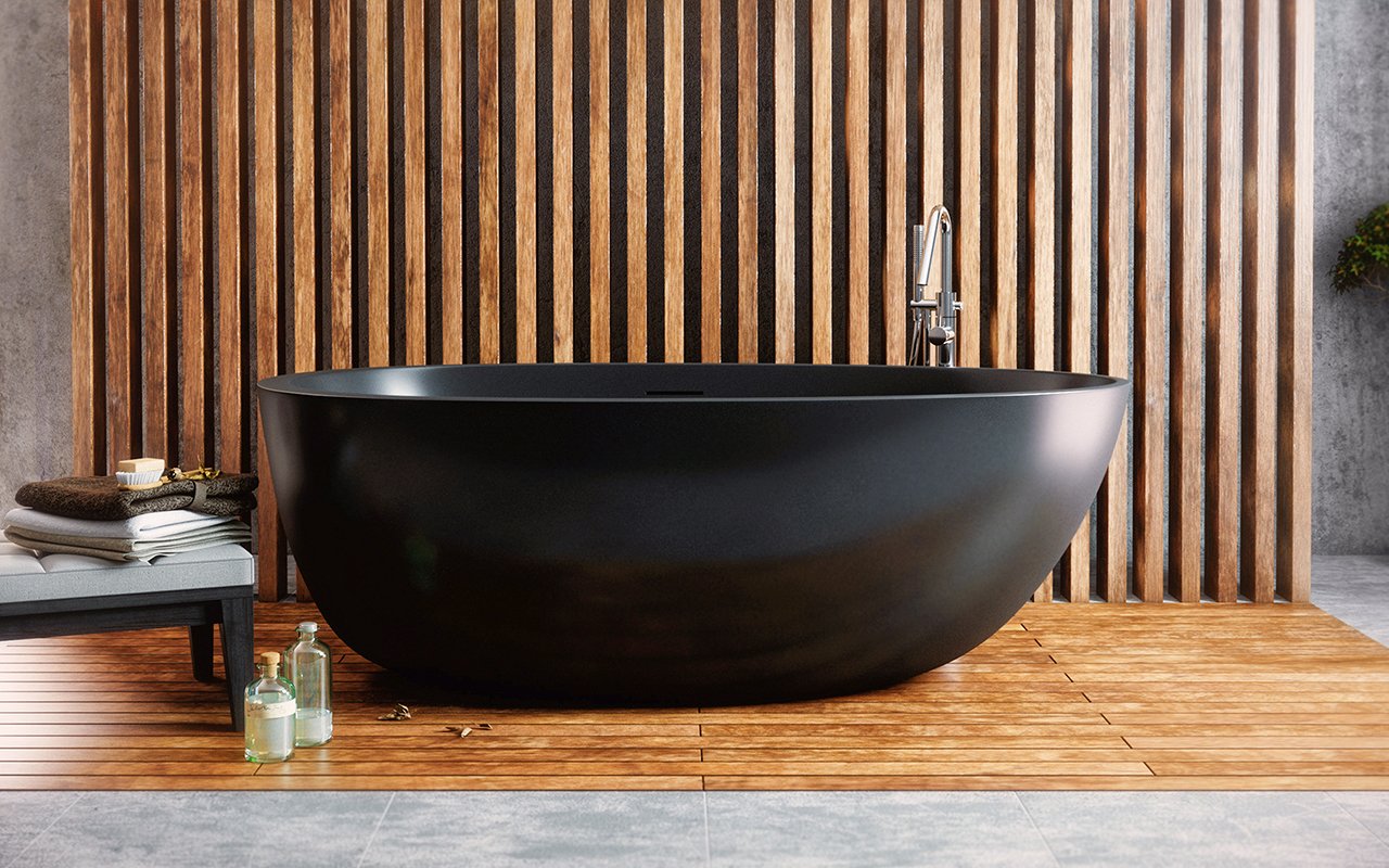 Aquatica Spoon 2 Egg Shaped Graphite Black Solid Surface Bathtub